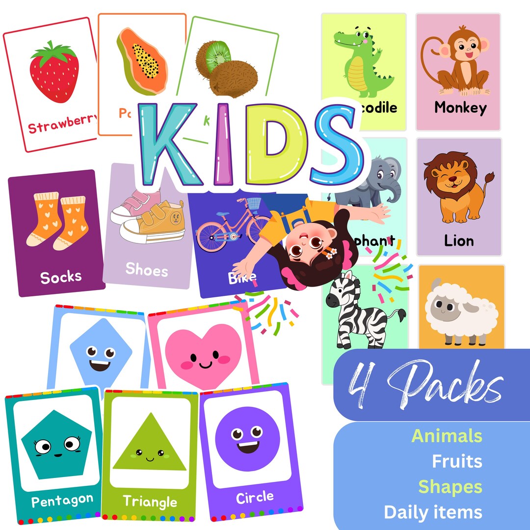 Fun Educational Printable Flashcards for Kids – 4 Learning Packs ...