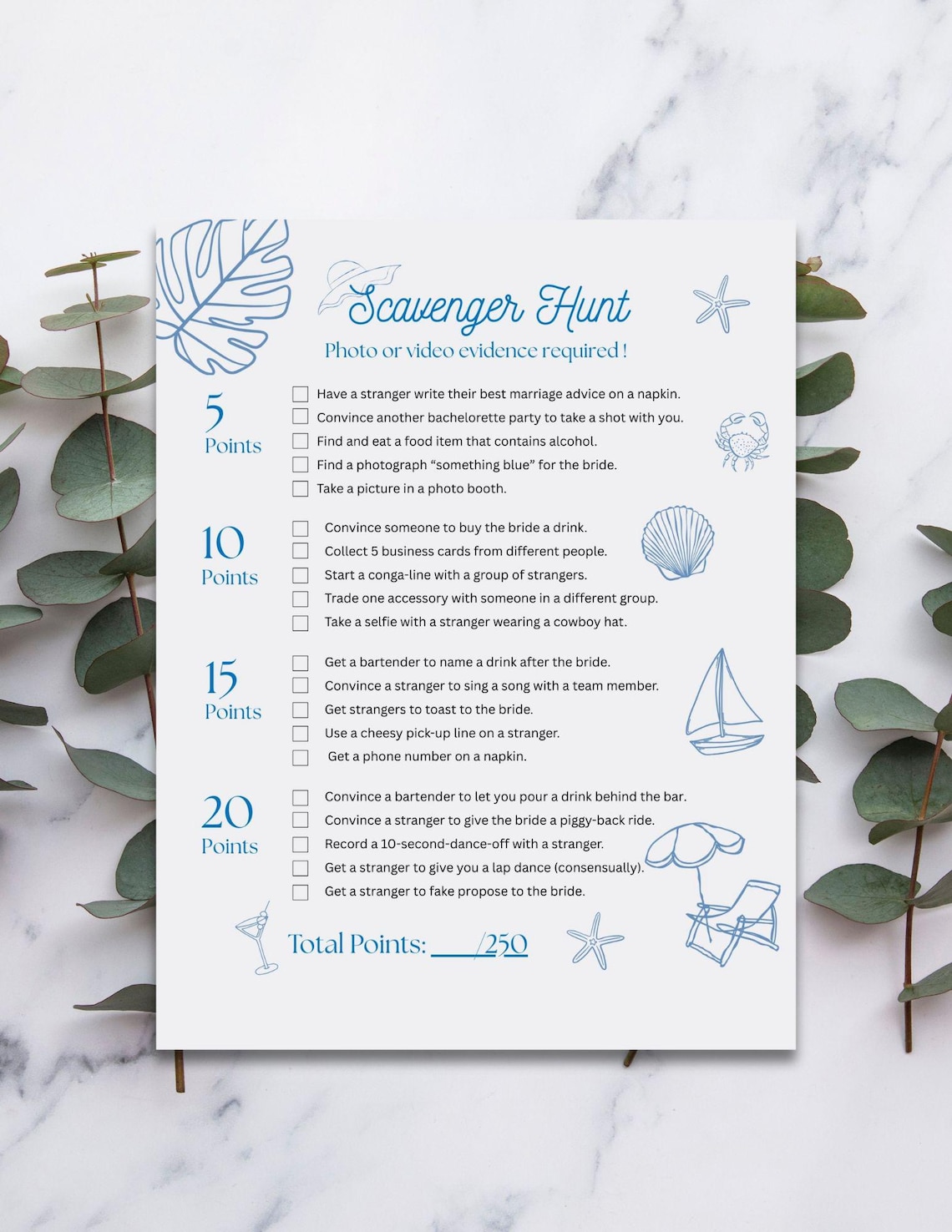 Nautical Bachelorette Scavenger Hunt- Printable Game, Last Sail, Beach ...
