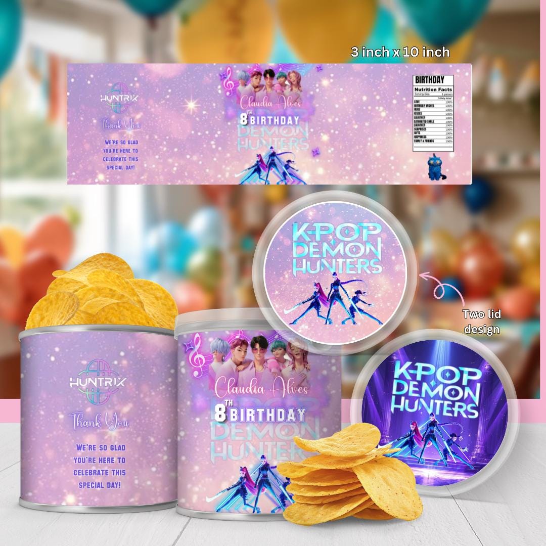 Kpop Demon Hunters Pringles Can Wrap, Printable Rumi Zoey Mira Birthday ...