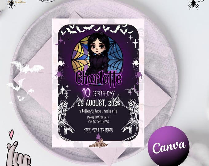Halloween Birthday Invitation - Printable Wednesday Black Creepy Kooky ...