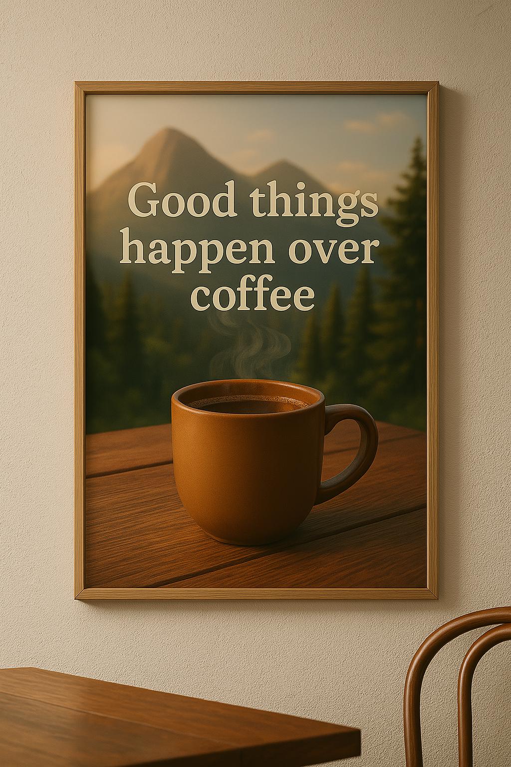 Coffee & Mountain Printable Poster | Rustic Kitchen Wall Art | Cozy ...