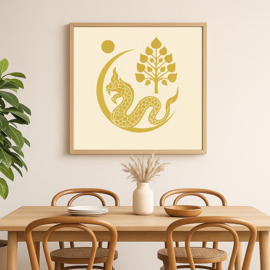 Golden Naga Bodhi Wall Art | Minimal Thai Spiritual Decor | 61x61 Cm ...