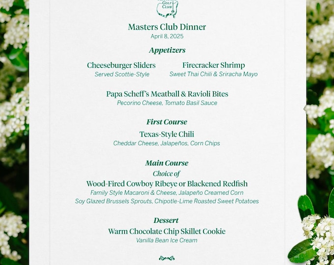 Masters Party Menu, Masters Editable Menu Masters Printable Golf Menu ...