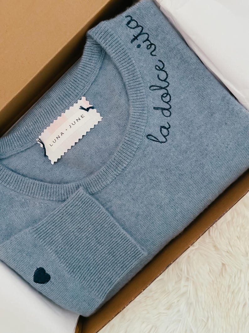 Custom Embroidered Cashmere Sweater – Initials on Sleeve- Custom Gift ...