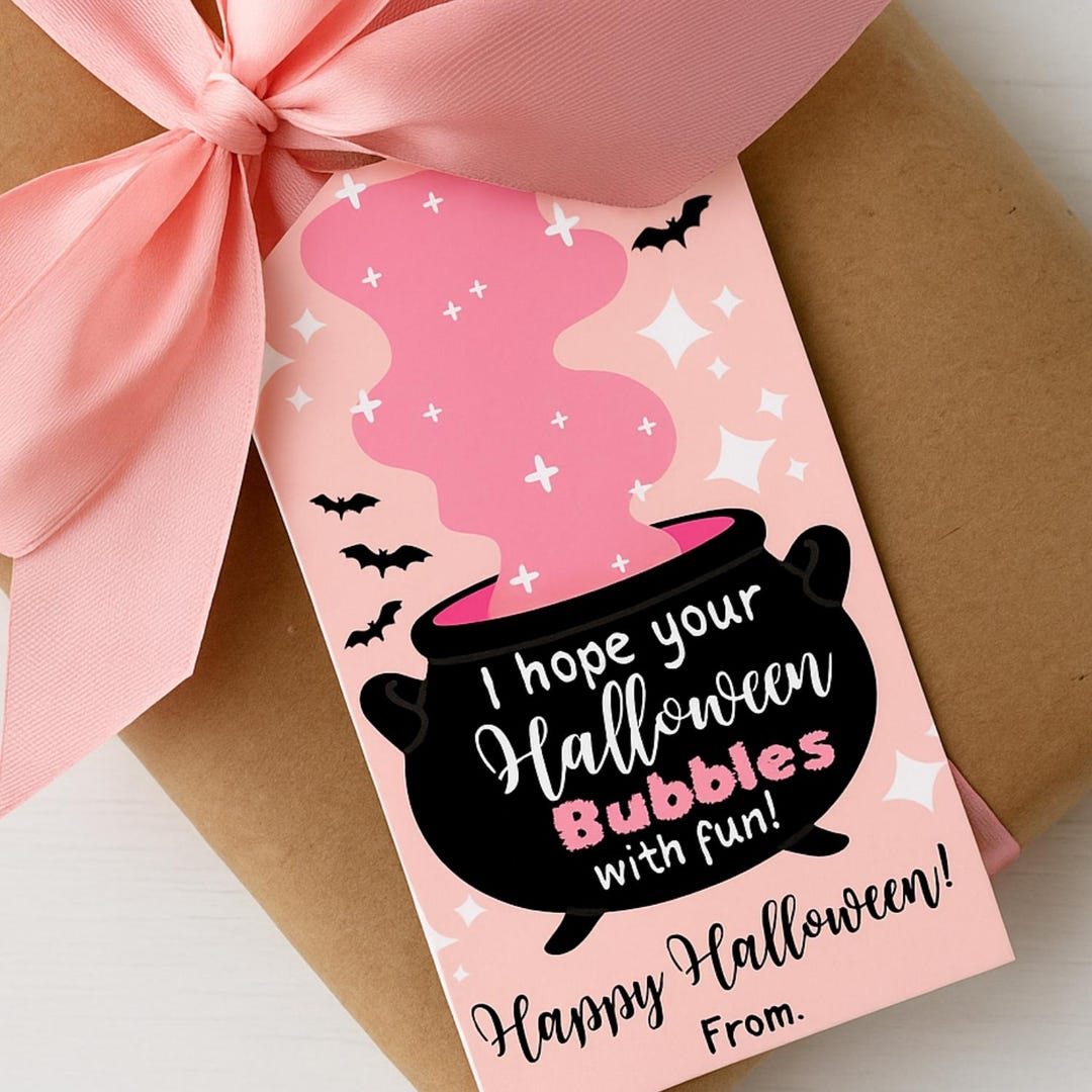 Halloween Bubble Gift Tags: Printable Student Treat - Pink, Orange ...