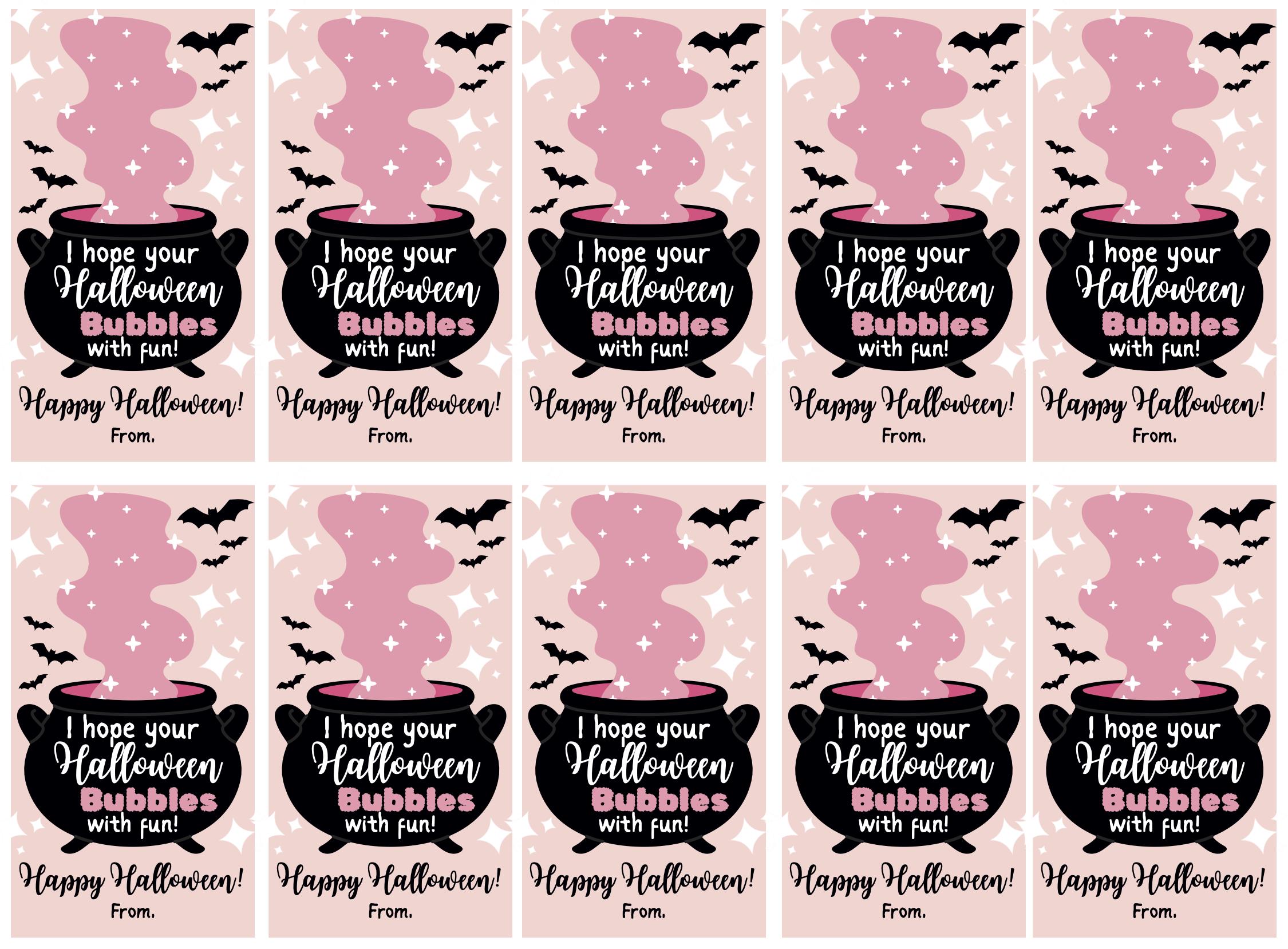 Halloween Bubble Gift Tags: Printable Student Treat - Pink, Orange ...