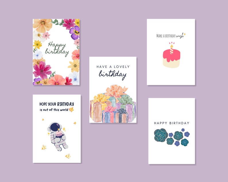 Printable Birthday Card Bundle | Mixed Styles Set of 14 | 5x7" PDF - Etsy