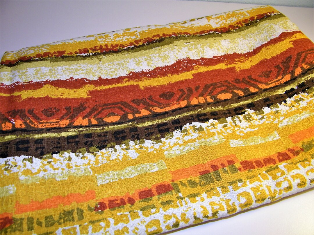 Yardage 60s 70s Tiki 1960s 1970s Material Fabric Mid Century Barkcloth ...