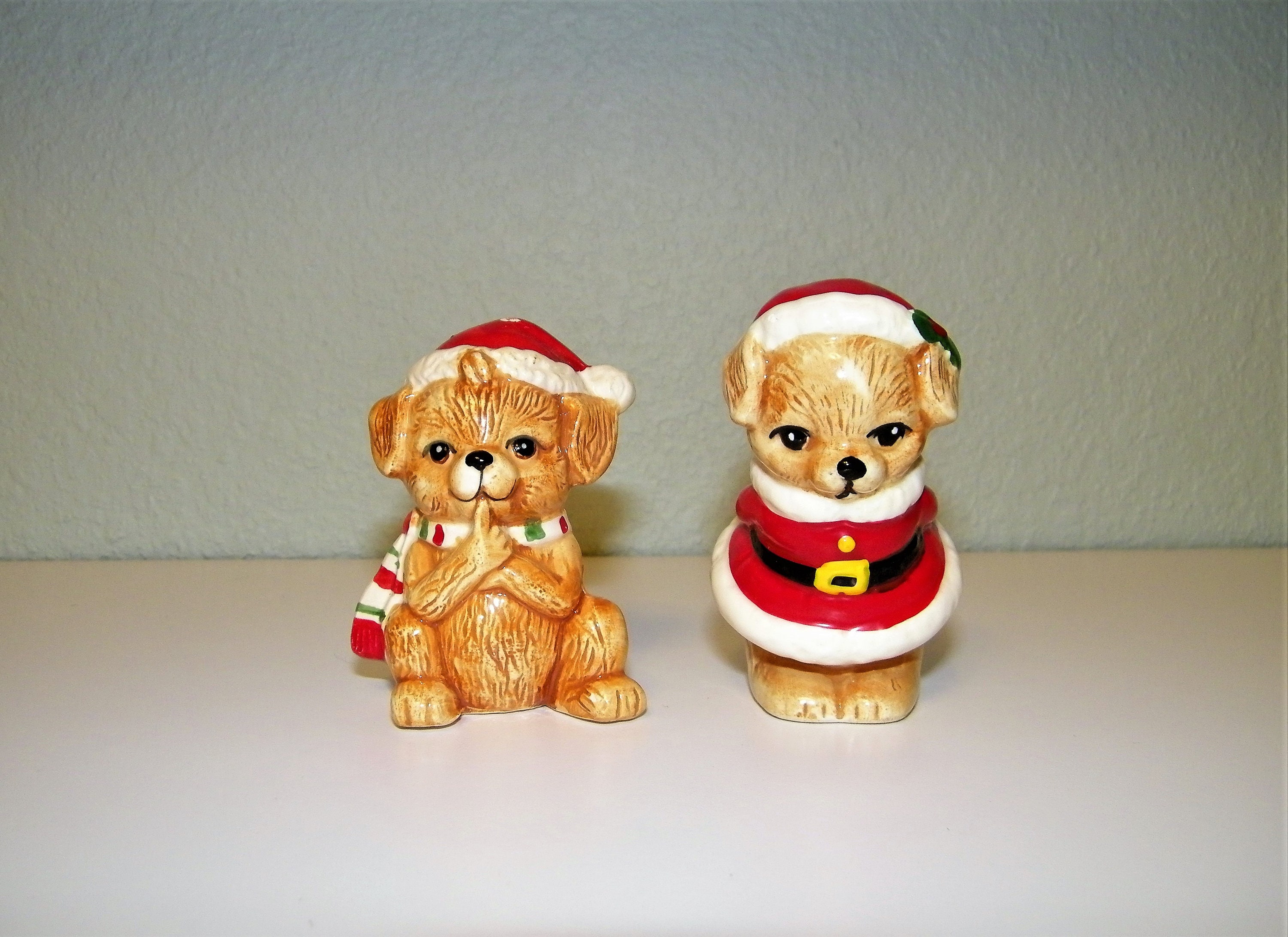 Vintage 1970s 1980s Geo Z Lefton Christmas Puppy Dog Santa Salt ...