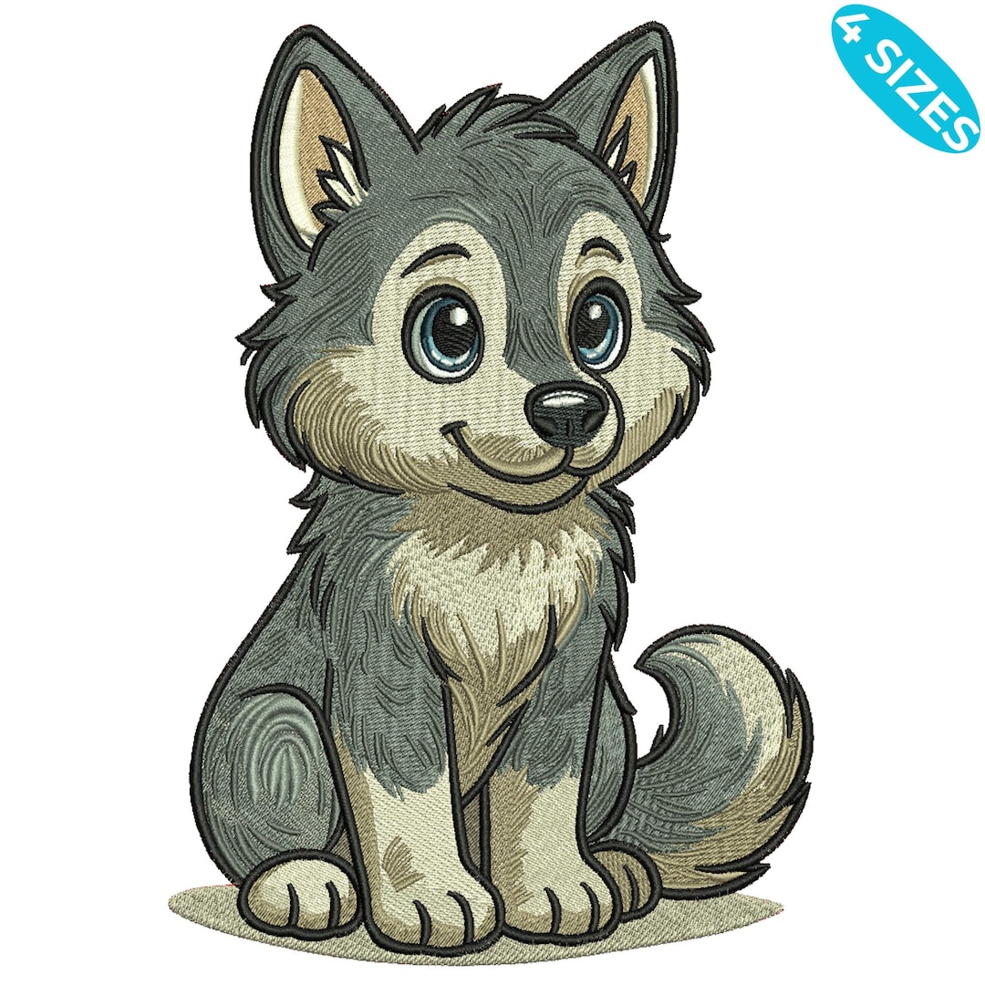 Cute Husky Puppy Embroidery Design, Dog Cub Machine Embroidery File ...
