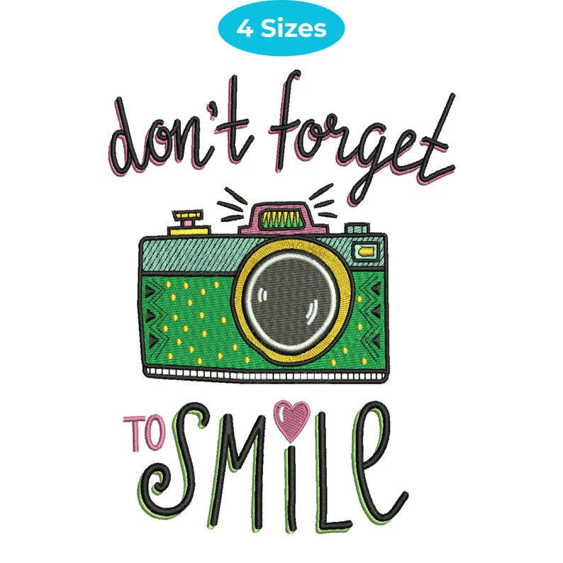 Smile Machine Embroidery Design, Cute Camera Embroidery Pattern ...