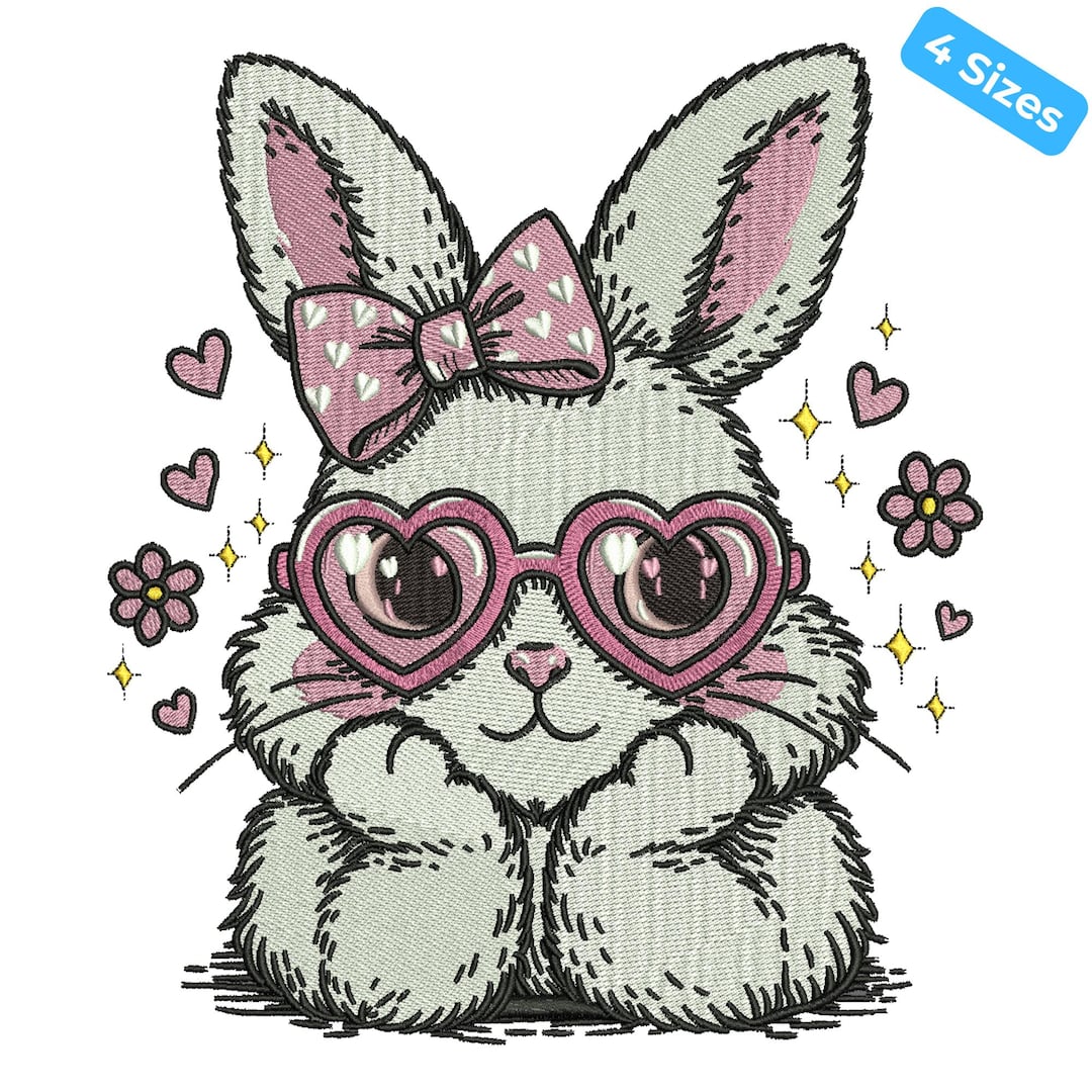 Cute Bunny Embroidery Design, Rabbit Machine Embroidery, Floral Rabbit ...