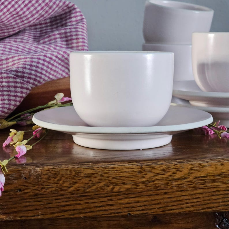 Colorstone Matte Pink Flat Cups and Saucers by Sasaki / Set of 4 - Etsy