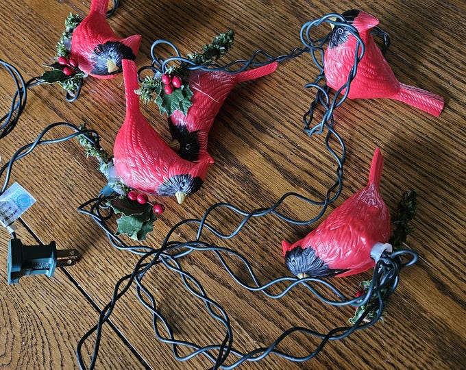 Vintage Red Cardinals String of Christmas Lights - Etsy