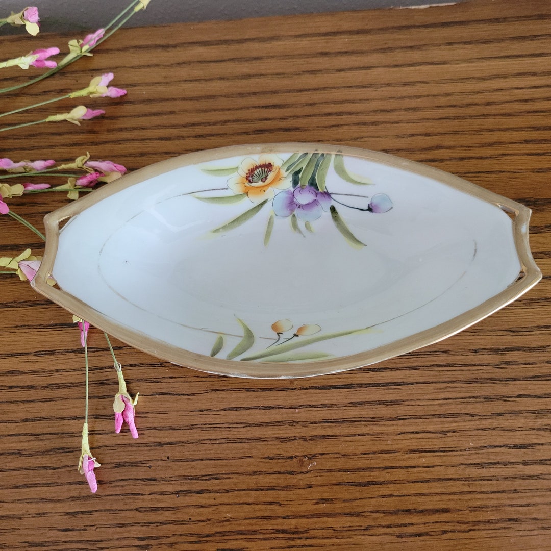 Antique Hand Painted Nippon Small Relish Dish Embellished With Gold ...