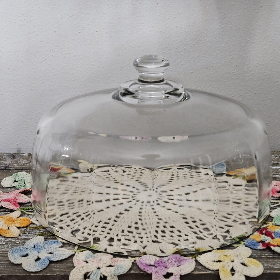 Vintage Cake Stand Cover Optic Glass Replacement Dome 10 1/8 X 7 Inches ...