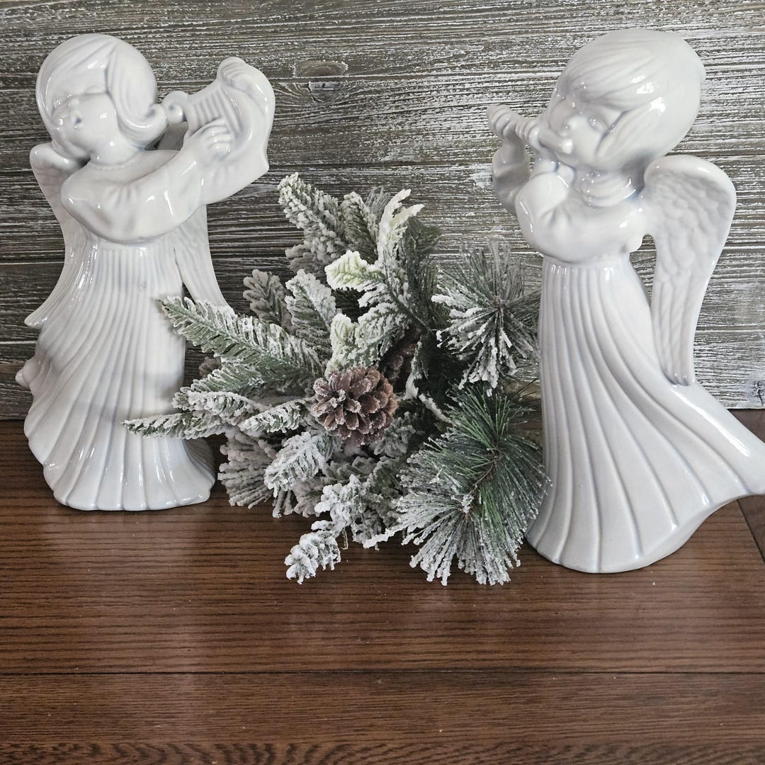 Vintage Ceramic Christmas Angels, Glossy Blue Glaze, 1980s Atlantic ...
