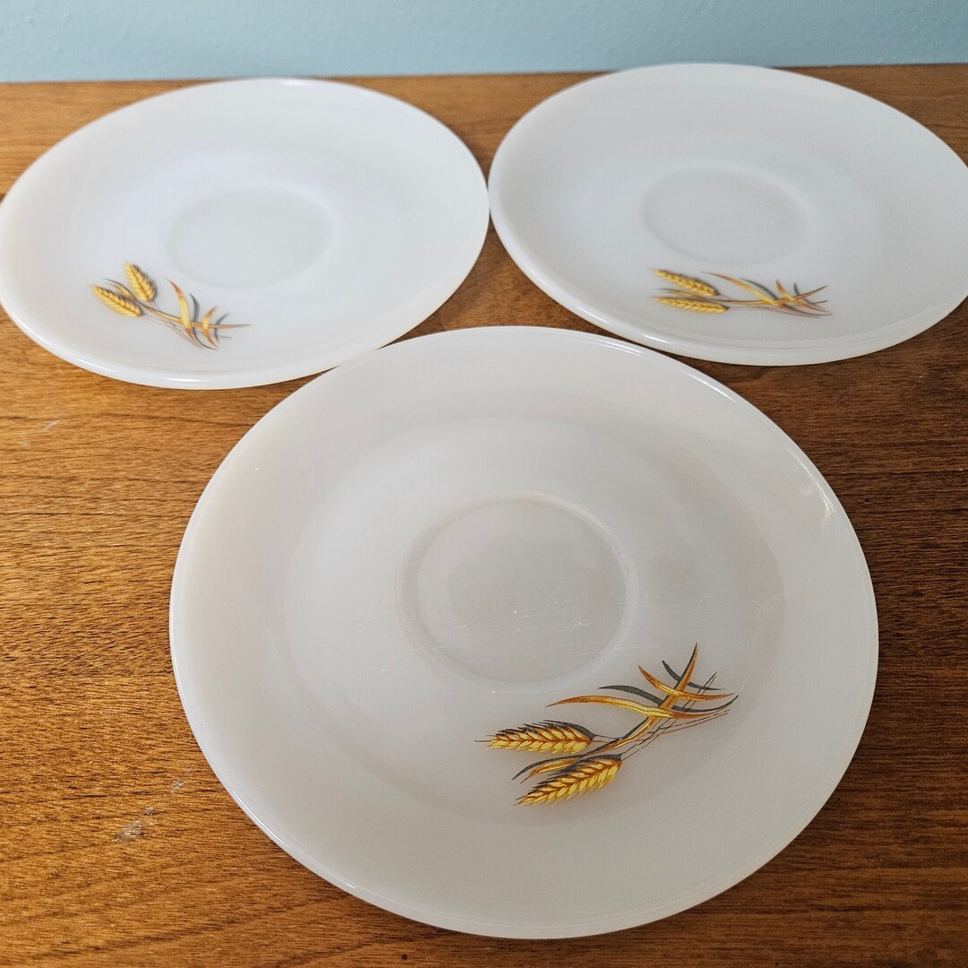 Set of 3 Saucers ONLY Anchor Hocking / Midcentury Fire King Wheat ...