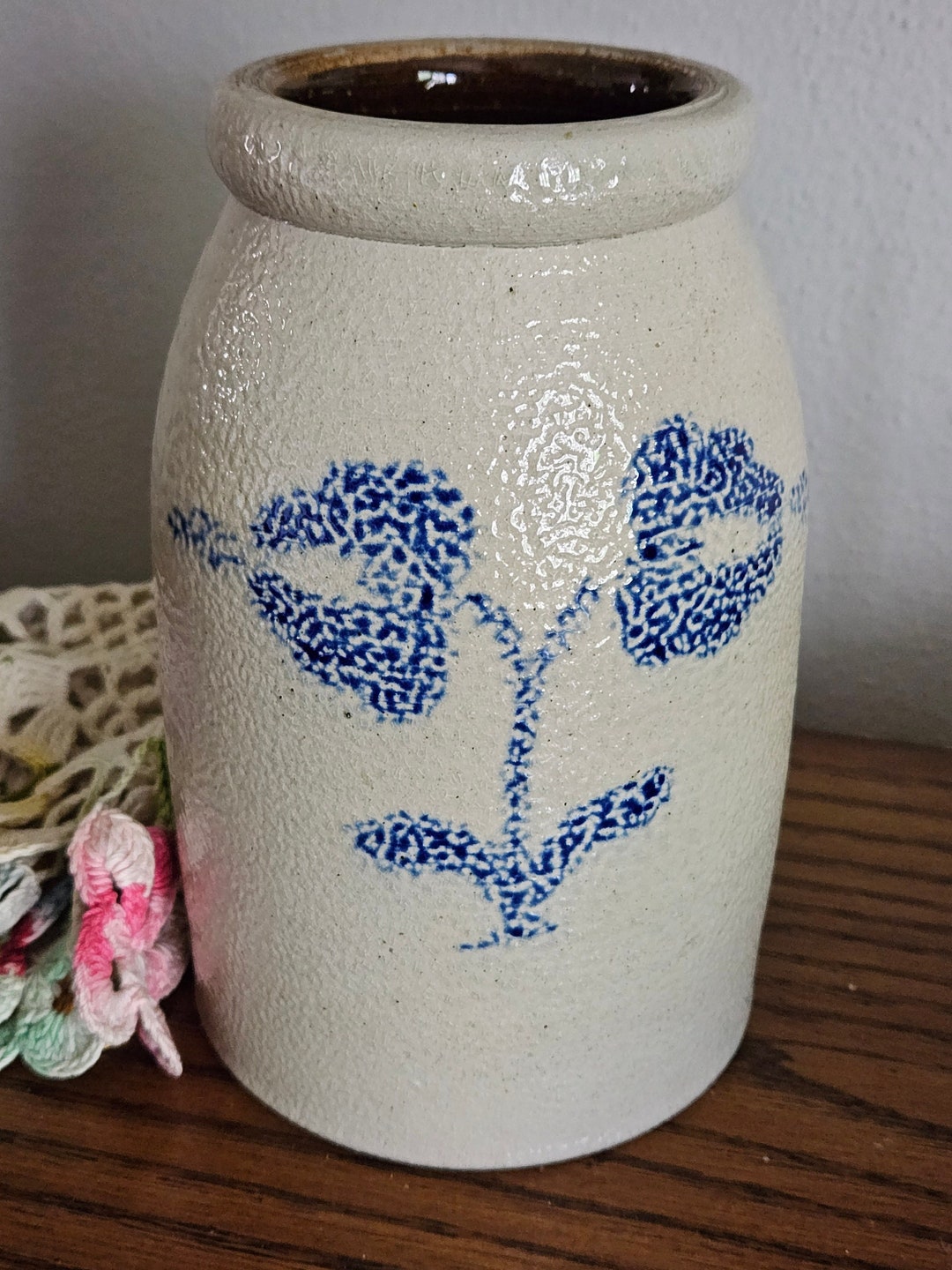 Vintage Pottery Salt Glaze Stoneware Storage Crock 6 1/2 Tall / Conner ...