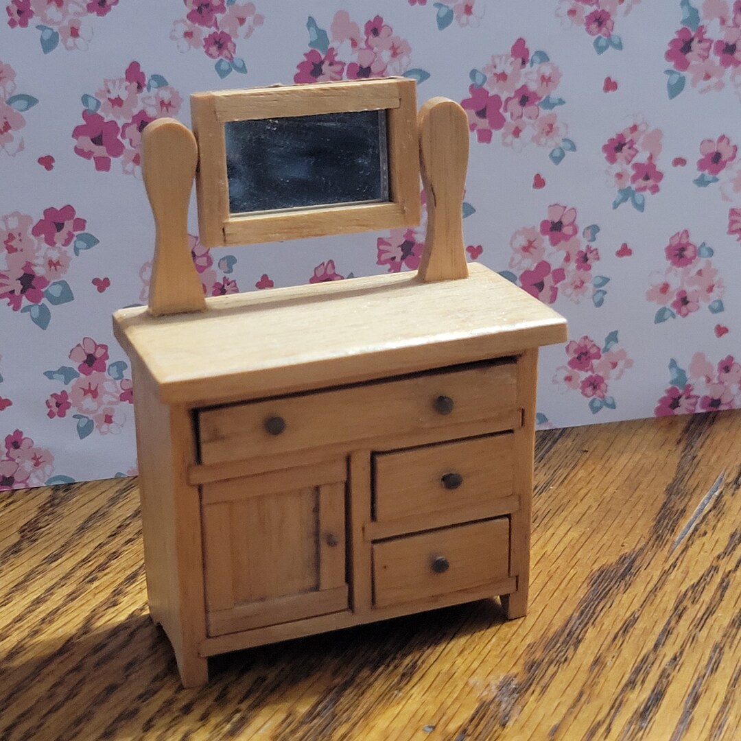 Vintage 1:12 Scale Rustic Commode Table With Swivel Mirror / Miniature ...