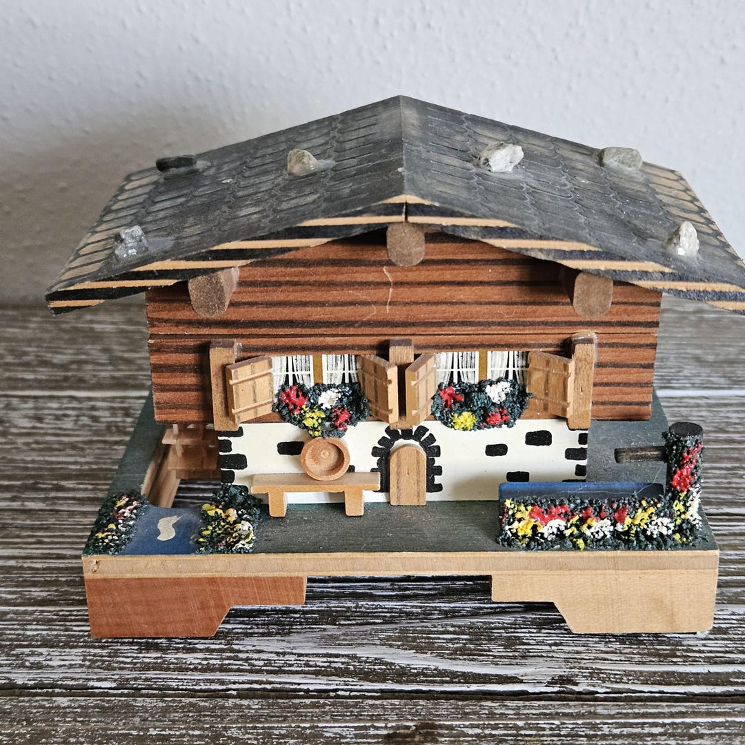 Vintage Swiss Chalet Wood Music Box With Paddle Wheel by Cuendet ...