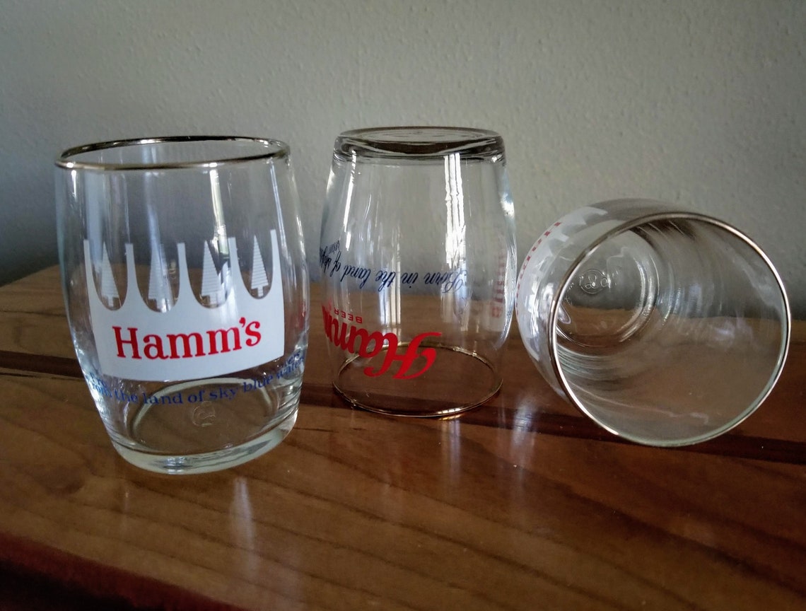 3 Vintage Hamms Beer Glasses By Libbey Small Barrel Etsy