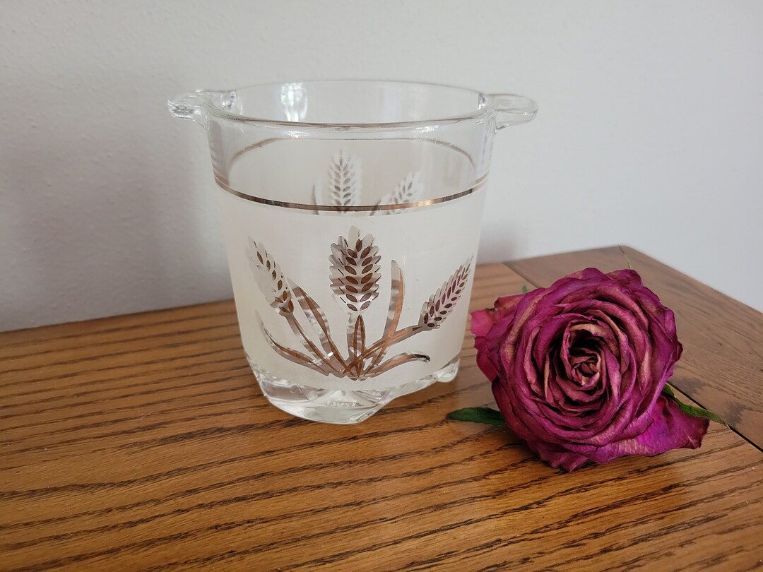 Vintage Small Glass Ice Bucket Devalbor Covetro Italian Frosted Gold ...