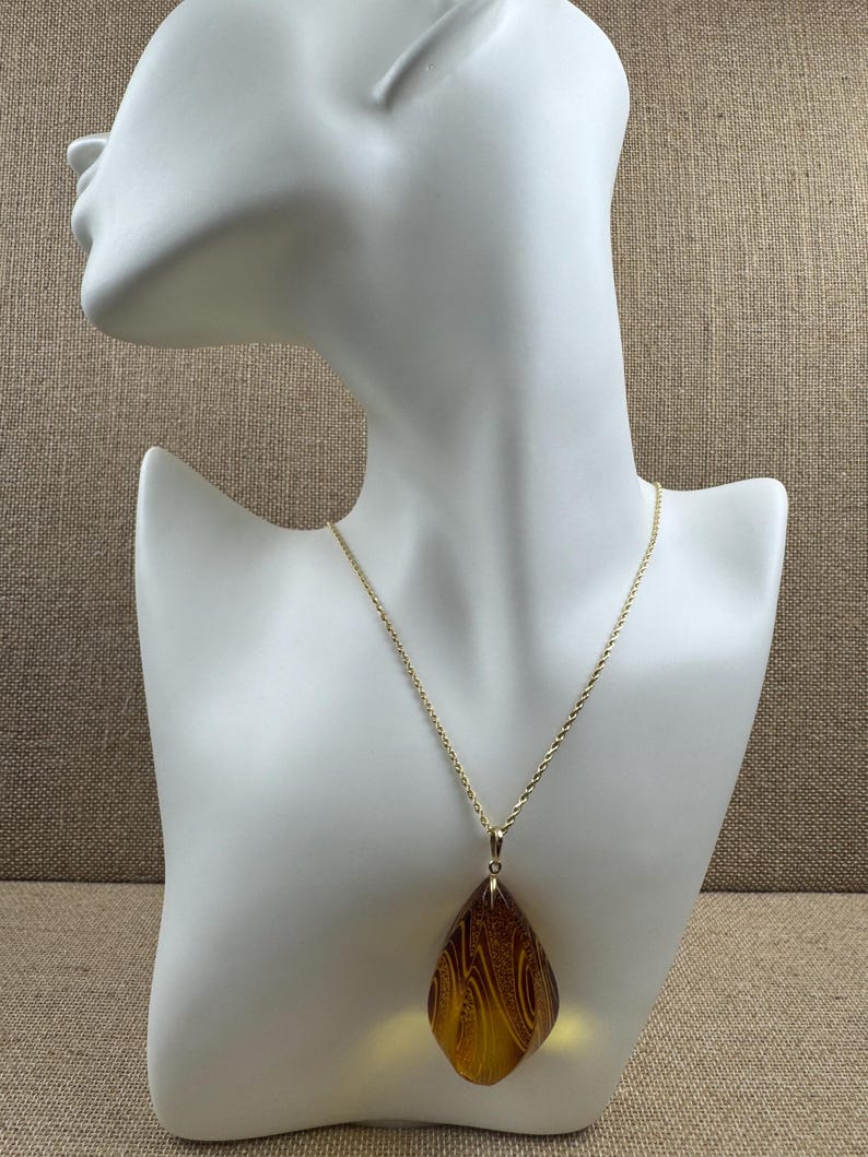 Genuine Hand-etched Baltic Amber Pendant – Honey Amber in Solid 14K ...