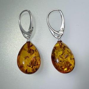 Sterling Silver Genuine Baltic Amber Teardrop Leverback Earrings - Etsy