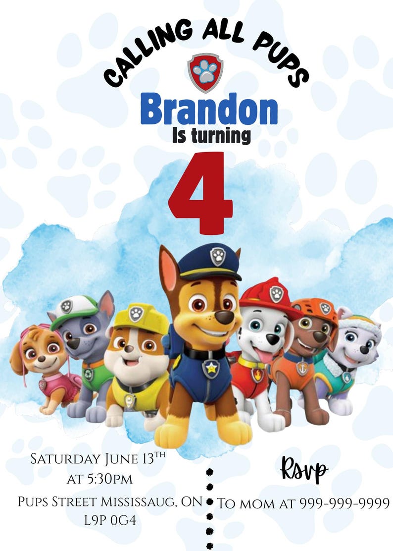 Editable Paw-ty Digital Invitation Template Pup Crew for Boys and Girls ...