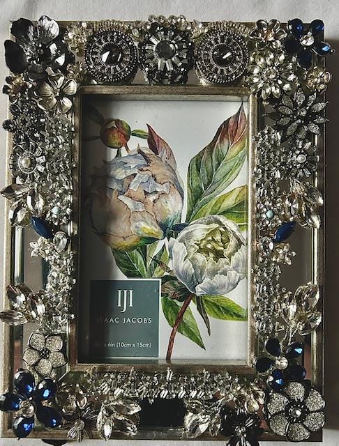 Rhinestone Jeweled Picture Frame Silver With Brilliant Blue Accents - Etsy