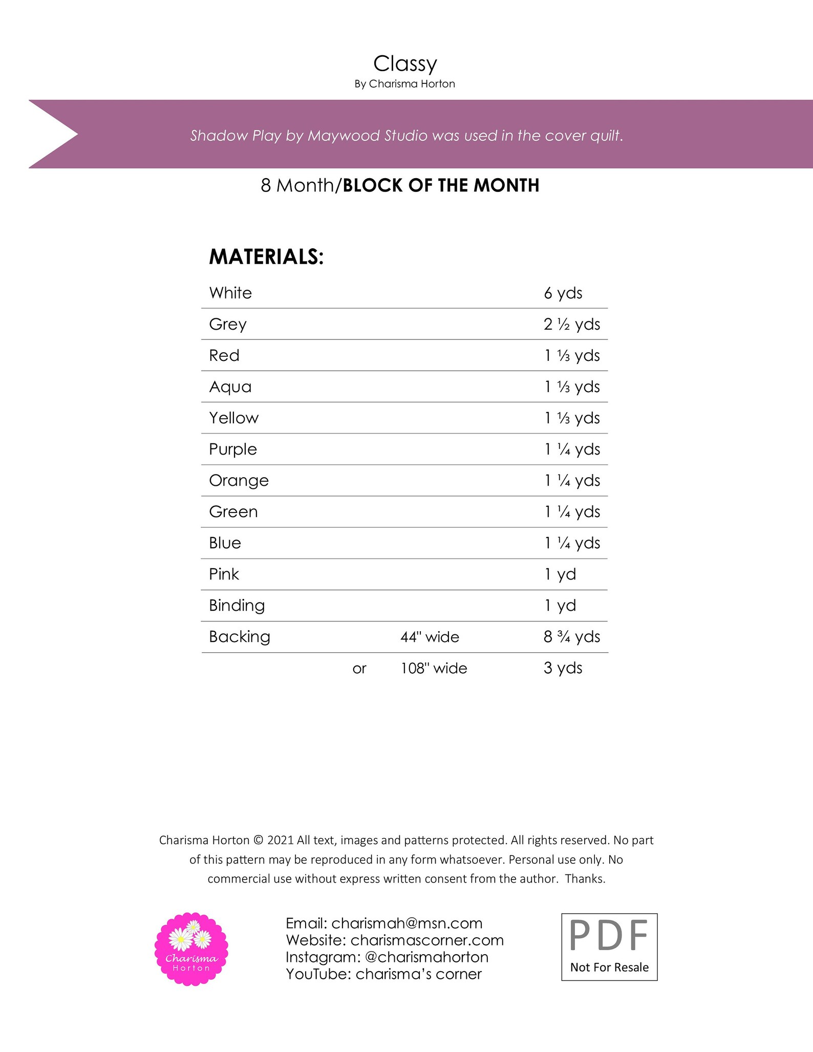 Classy Block of the Month Digital Pattern - Etsy