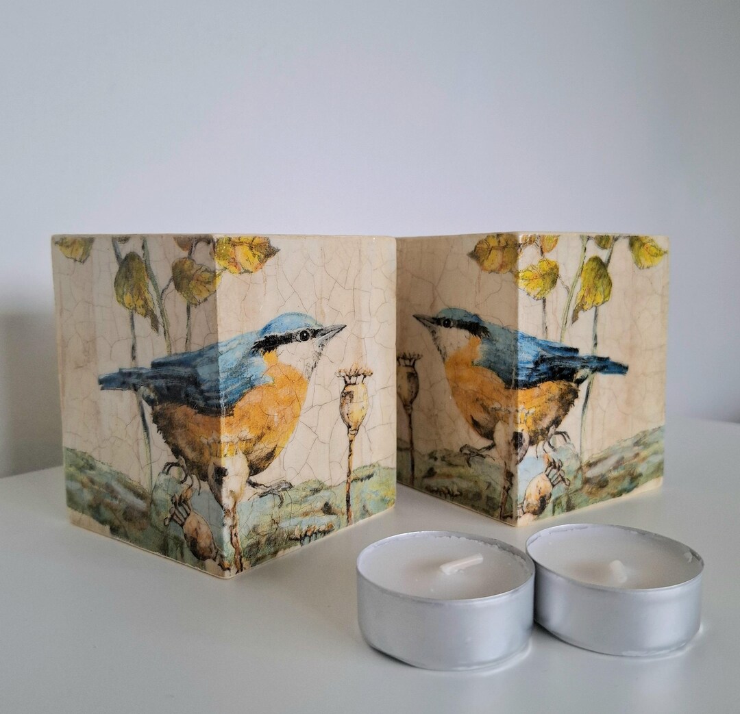 Beautiful Nuthatch and Poppy Tea Light Holders - Set of Two | Candle ...