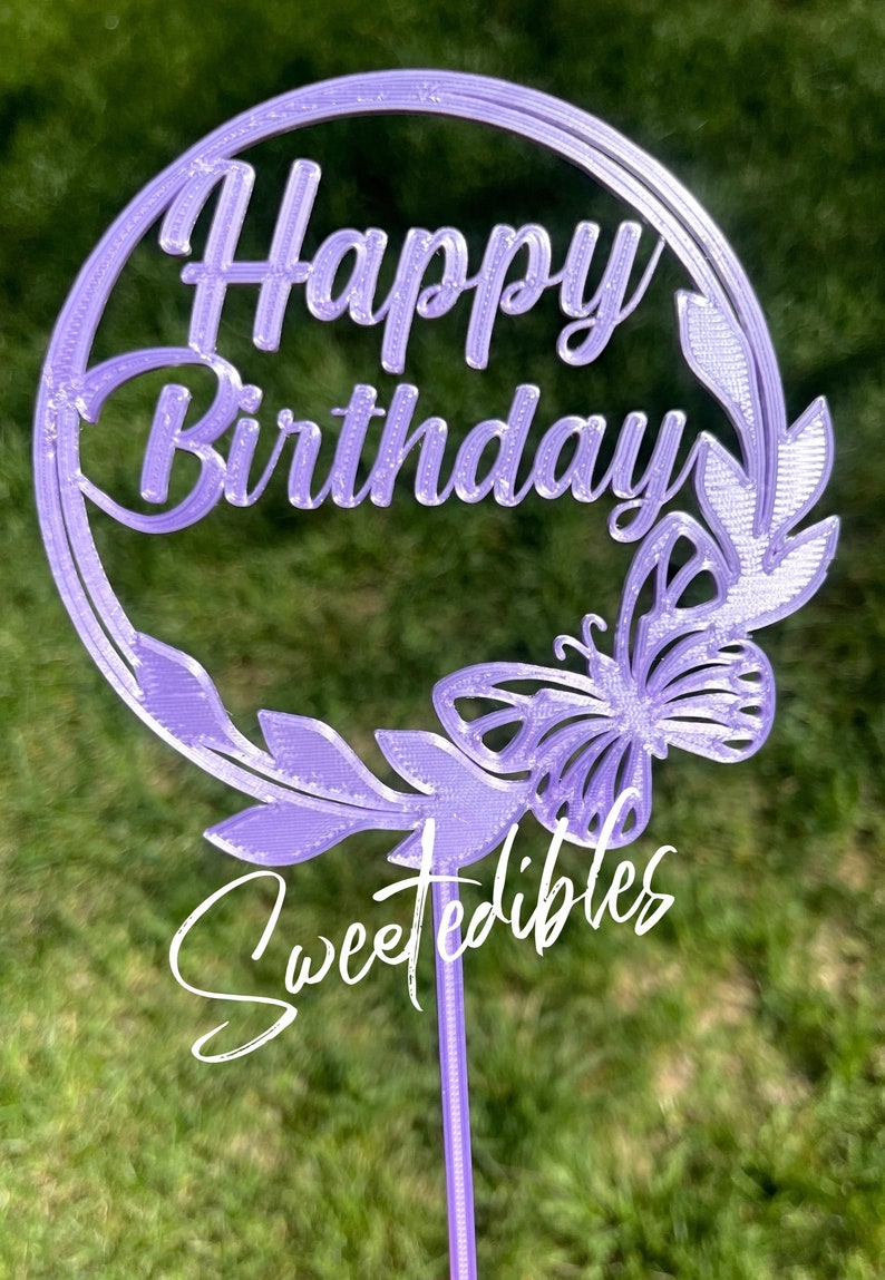 Happy Birthday Cake Topper 3D Printed SILK PURPLE - Etsy