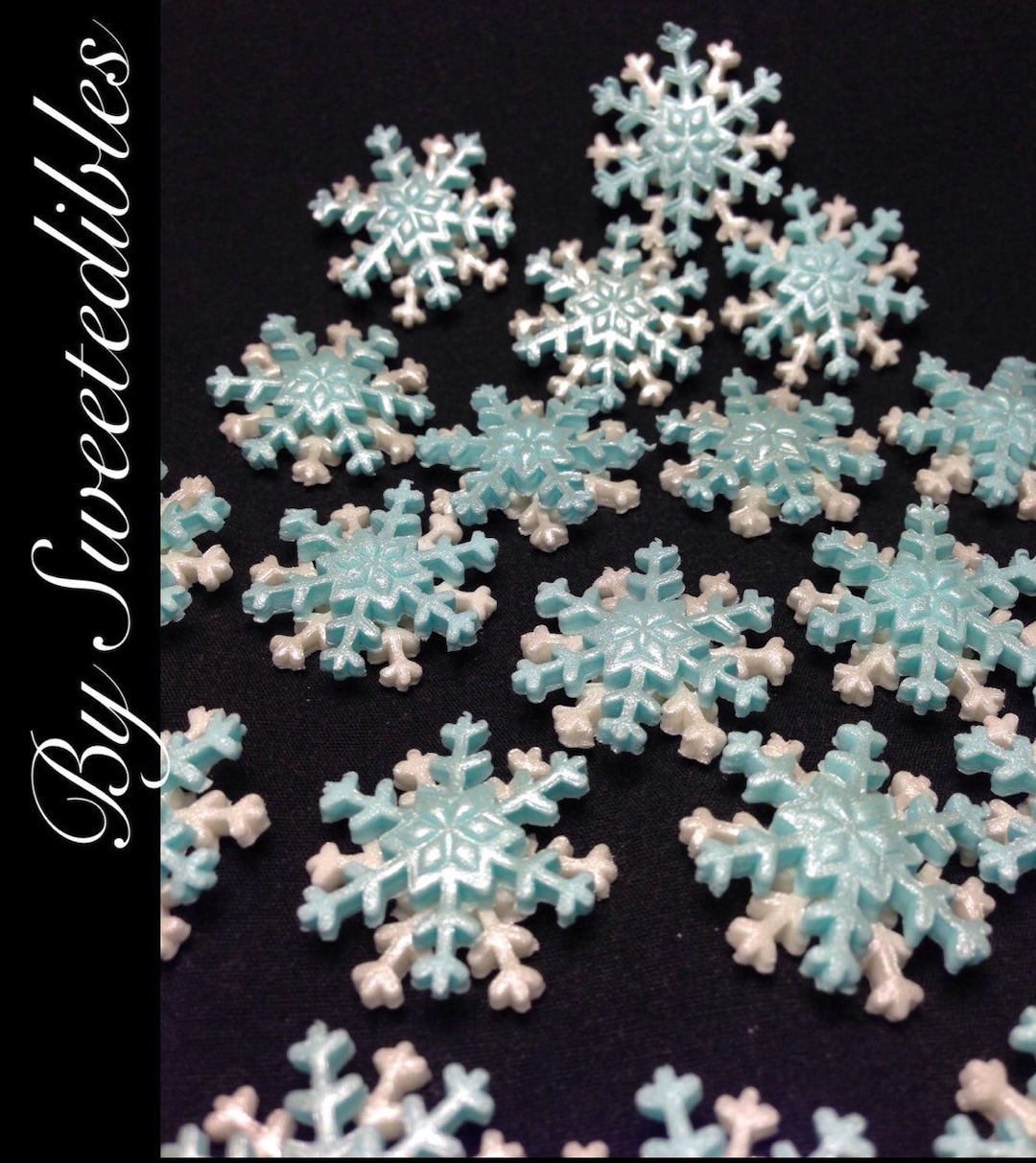 Cake Decorations Edible Snowflakes Small Blue and White - Etsy