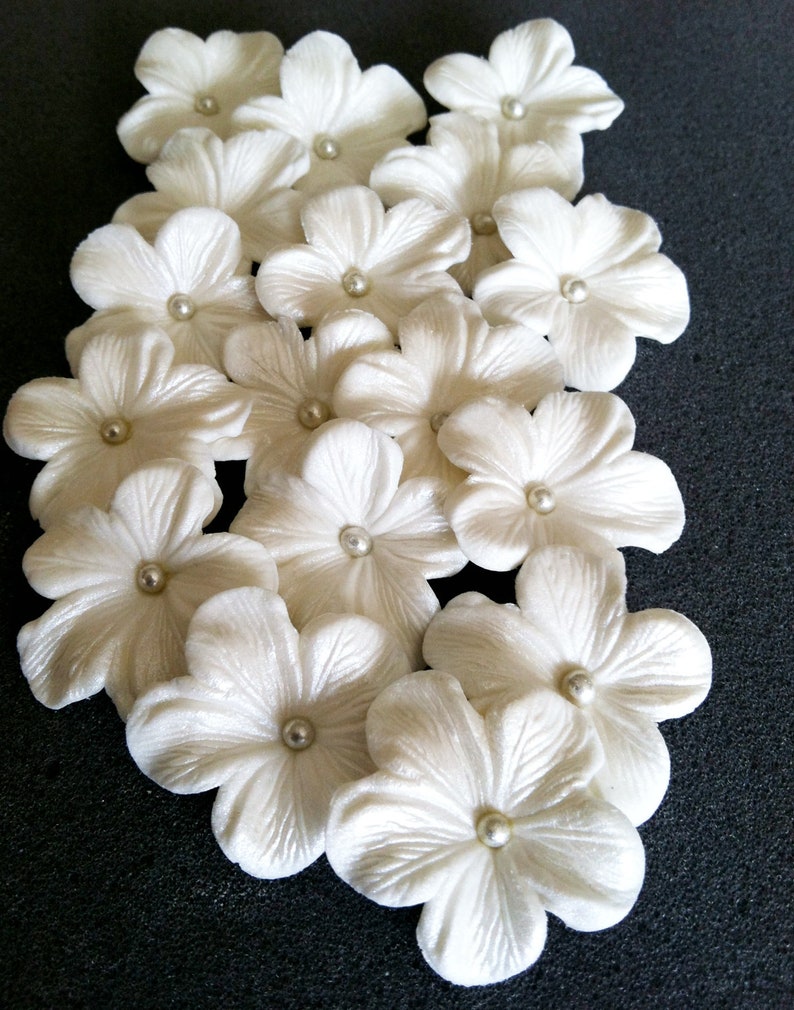 12 Pieces White Gum Paste Flowers Edible Cake Decorations SILVER ...