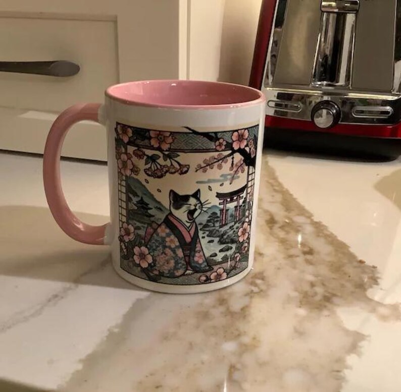 Cute Geisha Cat Mug, Kimono Cat Coffee Cup, Japanese Ukiyo-inspired Cat ...