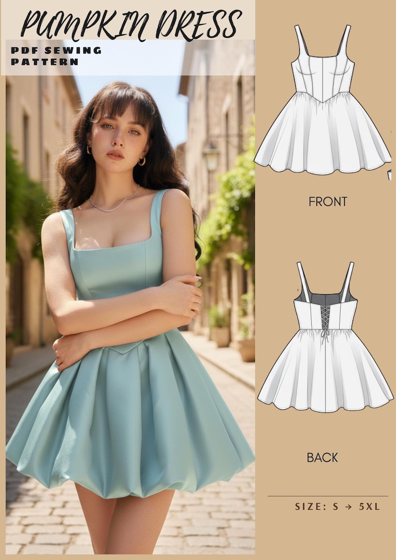 Pumpkin Dress PDF Sewing Pattern – Balloon Skirt Dress With Corset Back ...