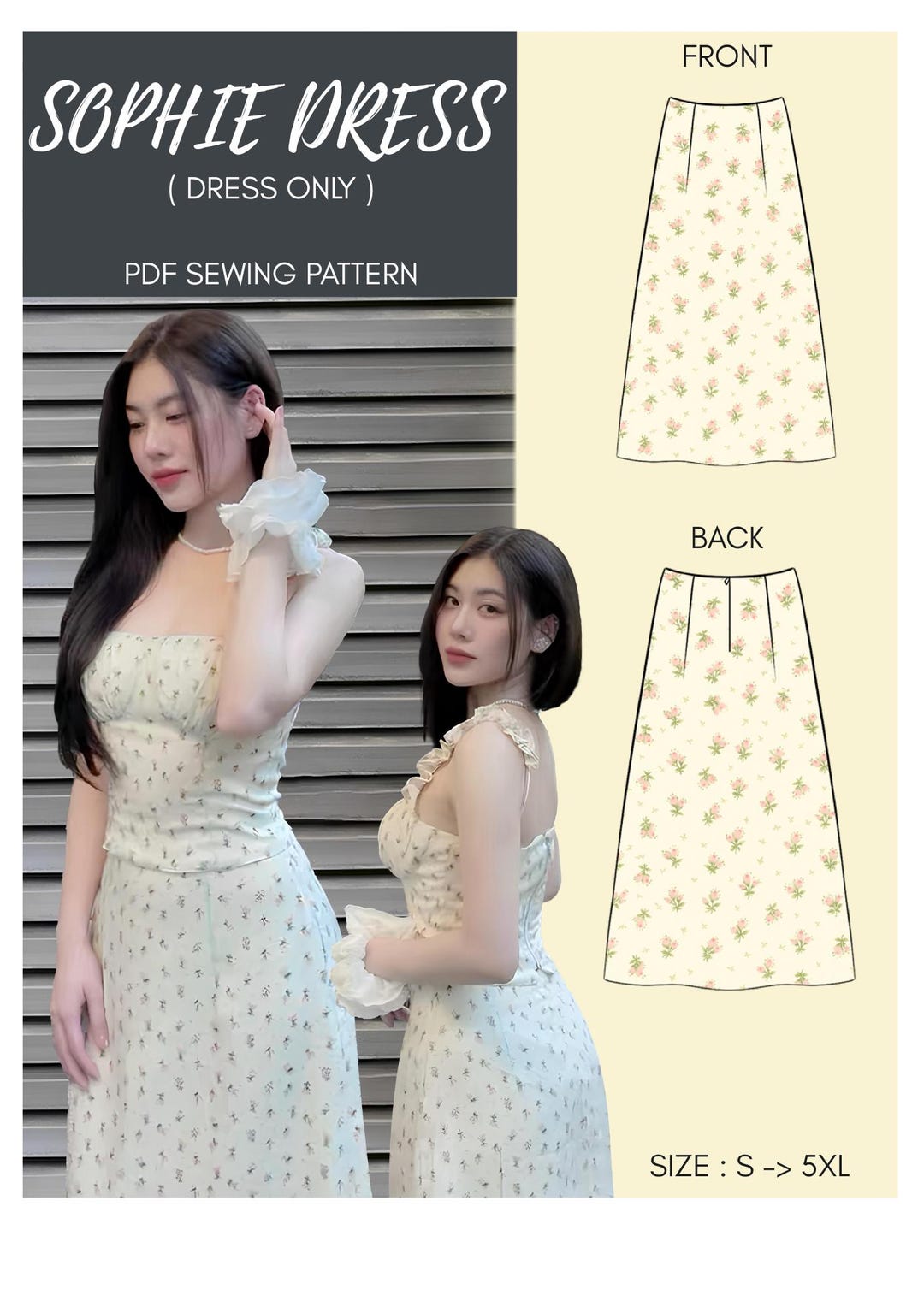 Sophie Dress PDF Sewing Pattern | Bustier Maxi Dress Pattern ...
