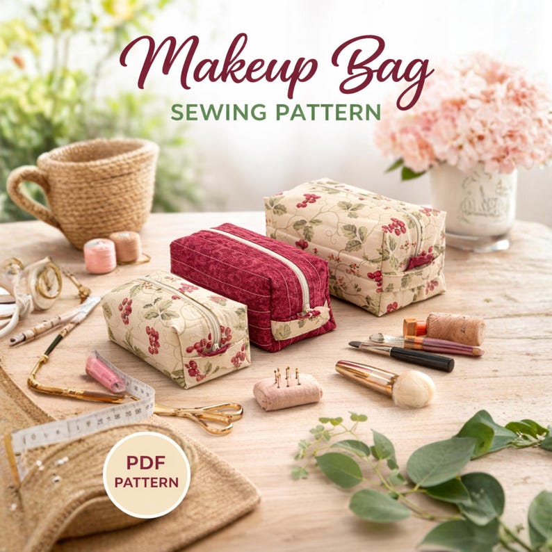Quilted Makeup Bag Sewing Pattern - Beginner-friendly Boxy Pouch (small ...