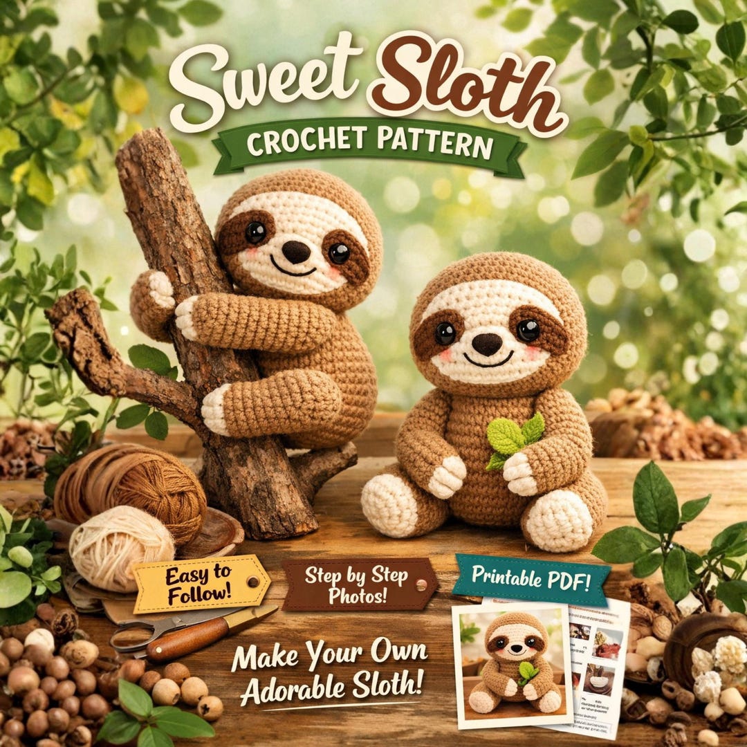 Sloth Crochet Pattern Amigurumi PDF | DIY Sloth Plush Toy Crochet ...