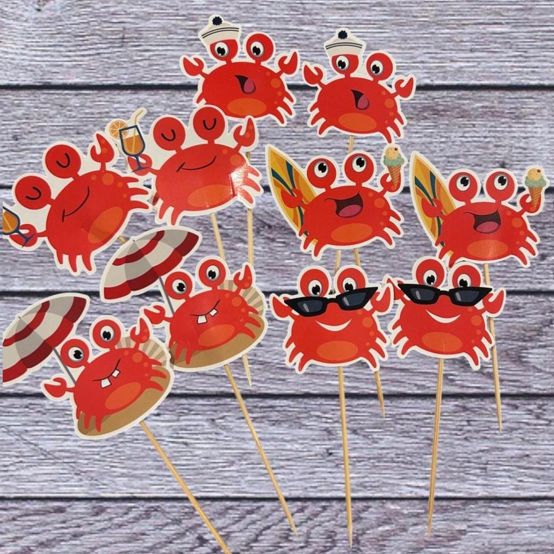 Funny, Cute, Cartoon Red Crab, Food Pick, Sandwich Pick, Crawfish Boil ...