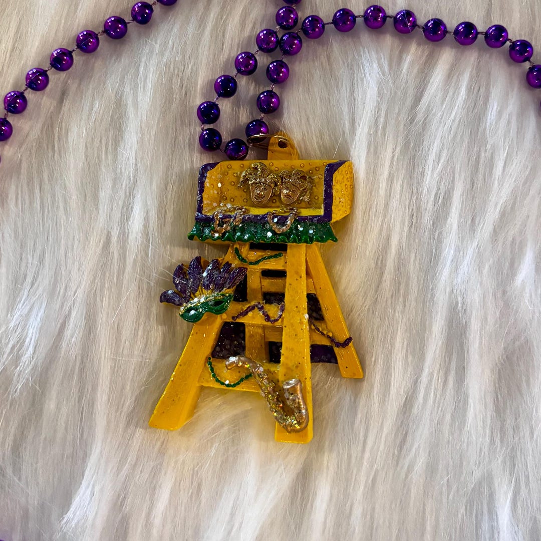Mardi Gras Parade Ladder Bead Necklace, Jazz Music, Saxophone, Mask and ...