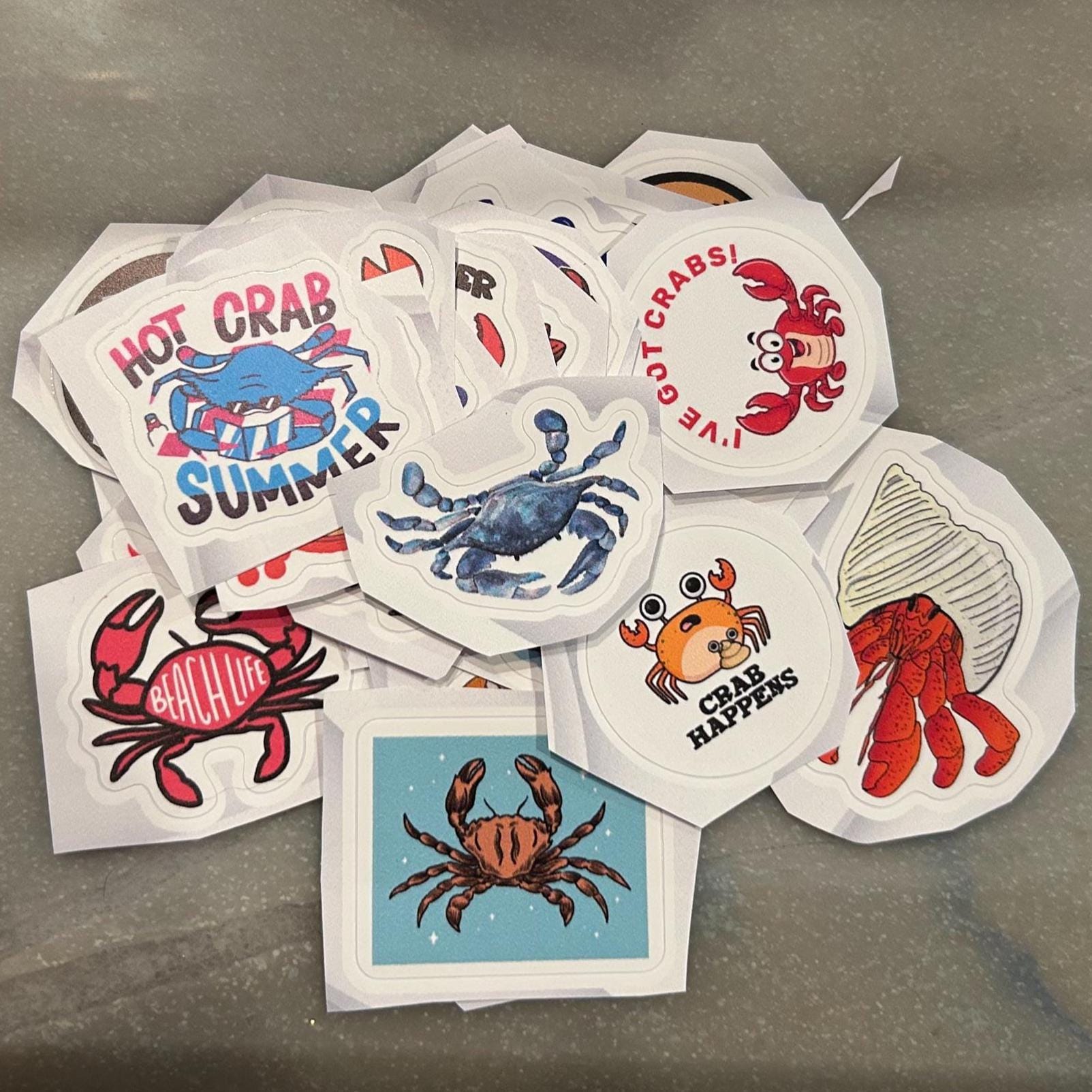 Surprise Random Crab Sticker Pack Selection Seafood Boil Red Crustacean ...