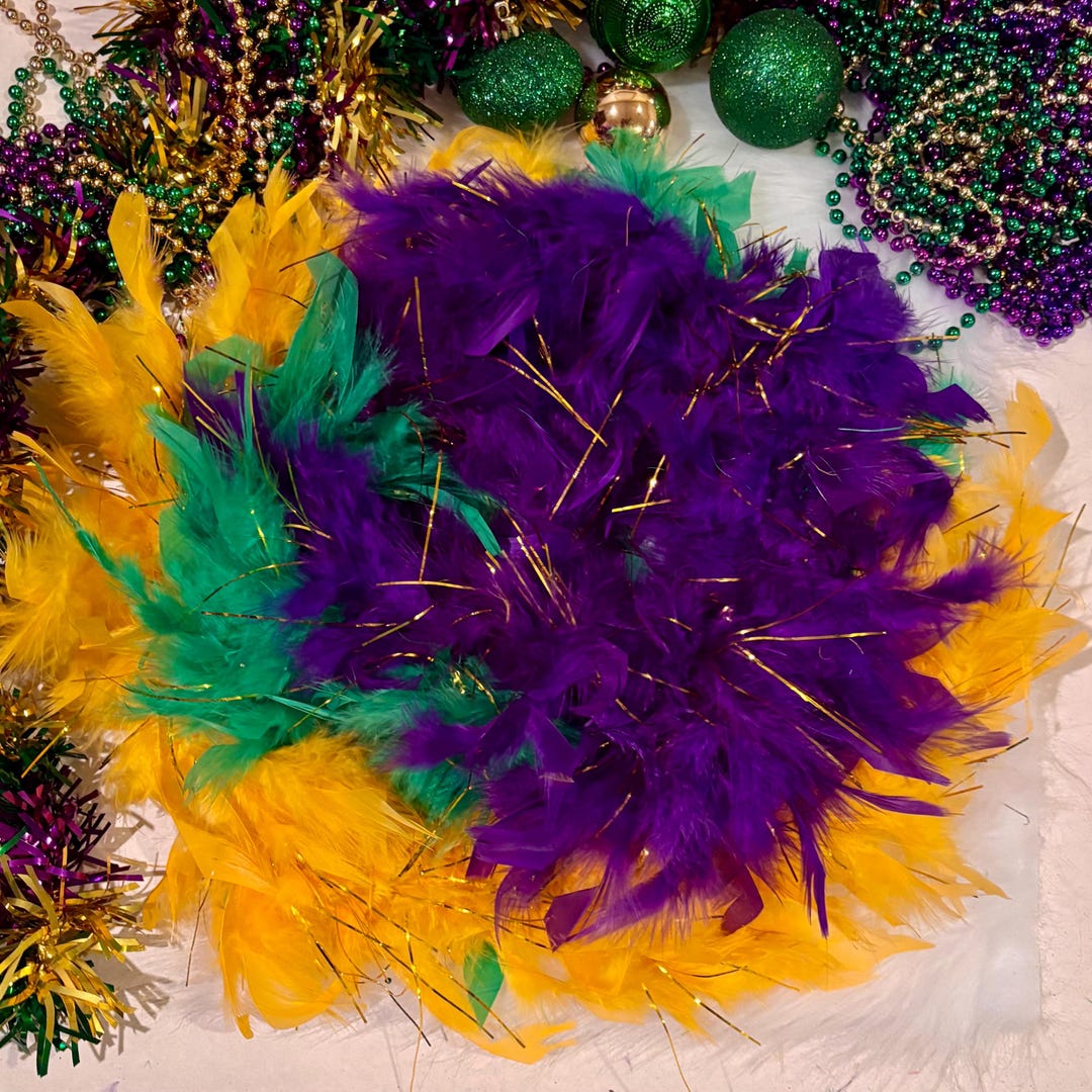 Mardi Gras Multi Color Feather Boa, Purple Green and Gold, New Orleans ...