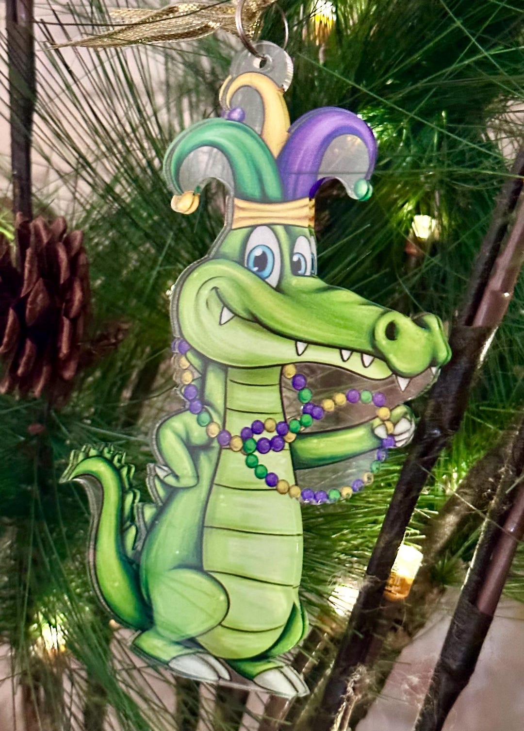 Alligator Jester Christmas Mardi Gras Beads Tree Holiday Ornament Cajun ...