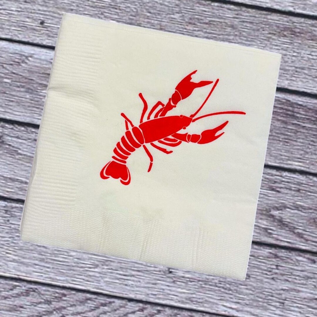 White With Red Crawfish Napkins Lobster Design Seafood Boil Aquatic ...