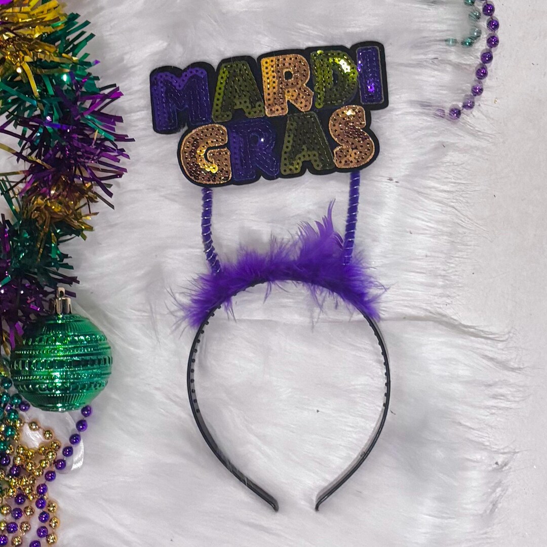 Mardi Gras Sequin Headband With Feathers, New Orleans Parade Accessory ...