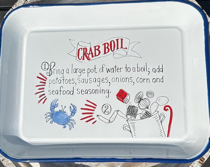 Crab Boil Seafood Boil Metal Platter With Hand-drawn Artwork Design ...