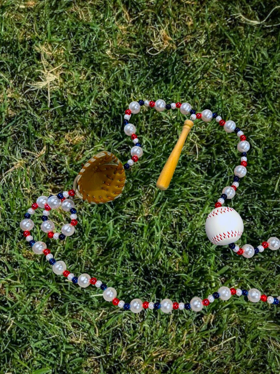 Mardi Gras Bead Red White and Blue Baseball Bat and Glove Beaded ...